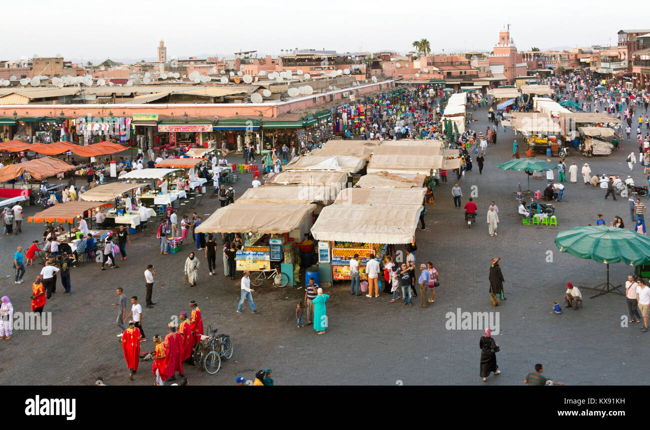 Aerial View of the Djemaa el Fna market square, Marrakesh, Morocco ...