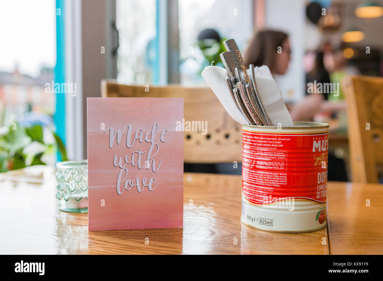 Menu and tin can with cutlery hi-res stock photography and images - Alamy