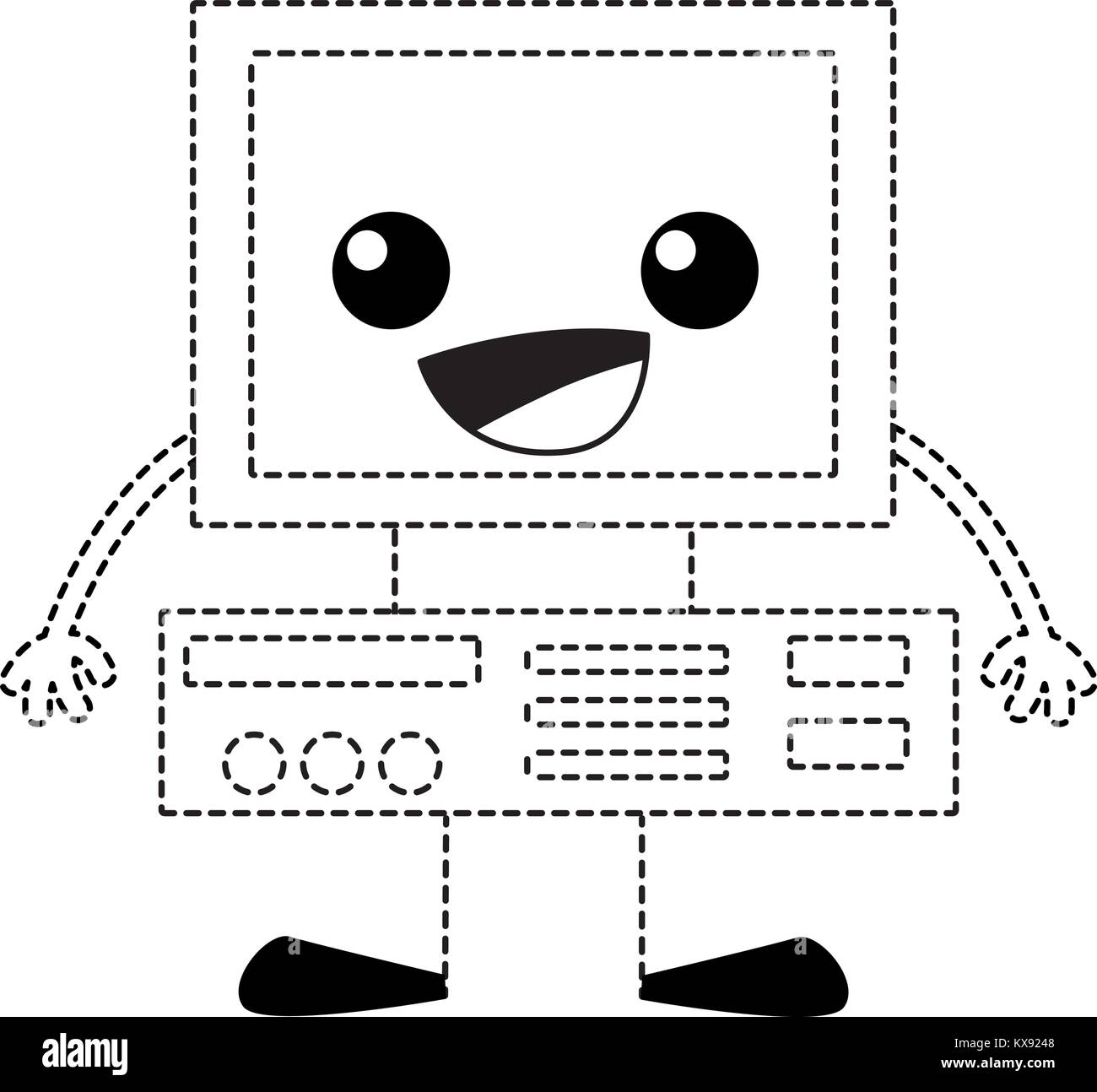 dotted shape happy computer technology kawaii with arms and legs Stock ...