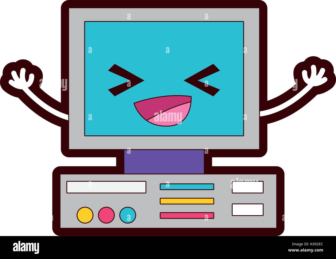 full color happy computer technology kawaii with arms Stock Vector ...