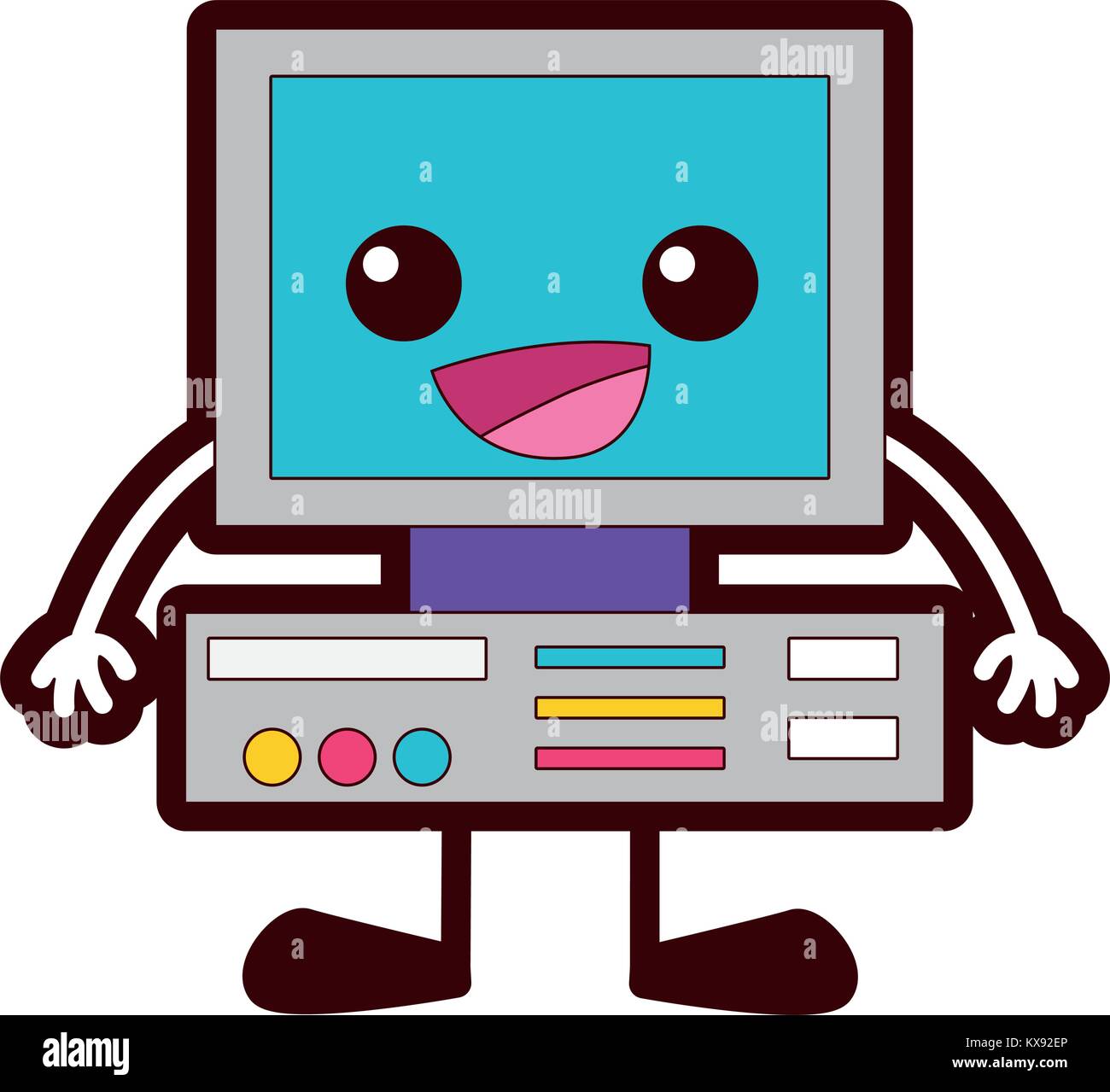 full color happy computer technology kawaii with arms and legs Stock ...