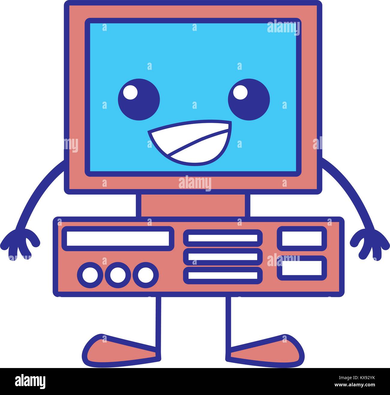 line color happy computer technology kawaii with arms and legs Stock ...