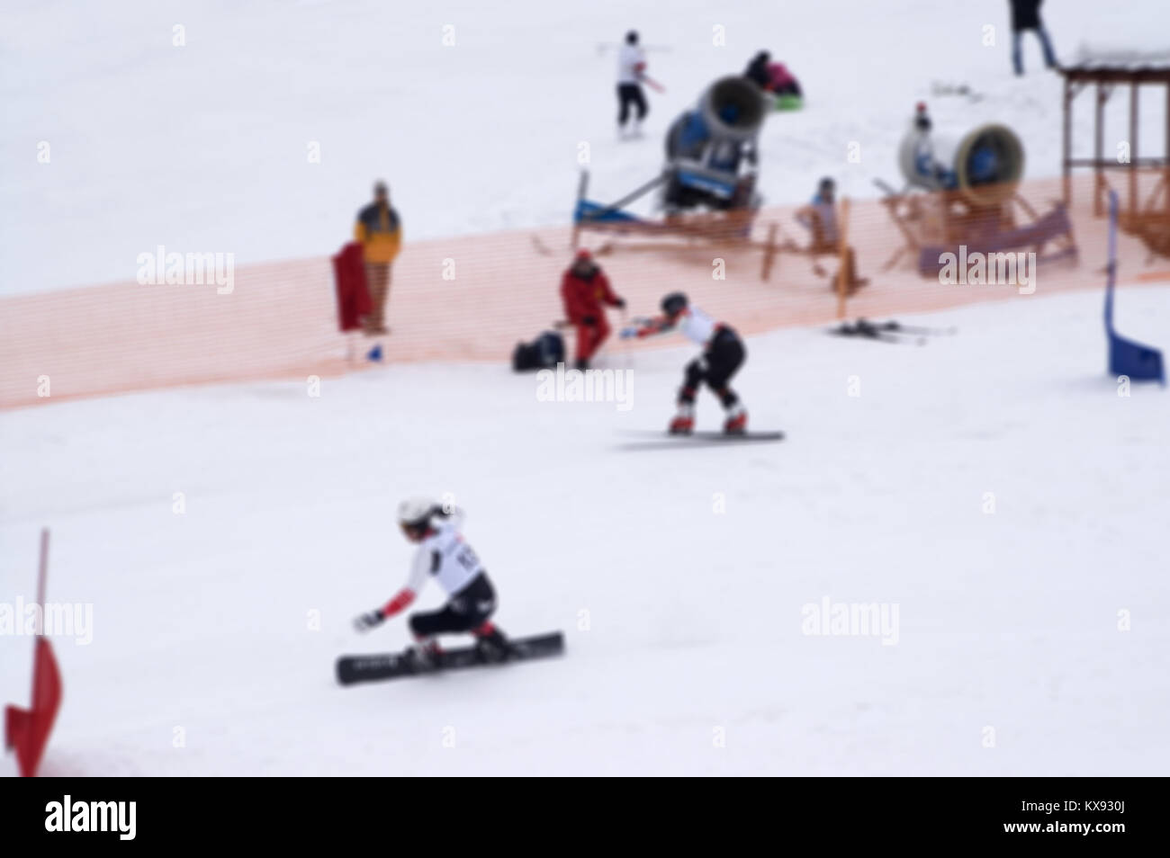 Blurred background of snowboarding giant parallel slalom competition ...