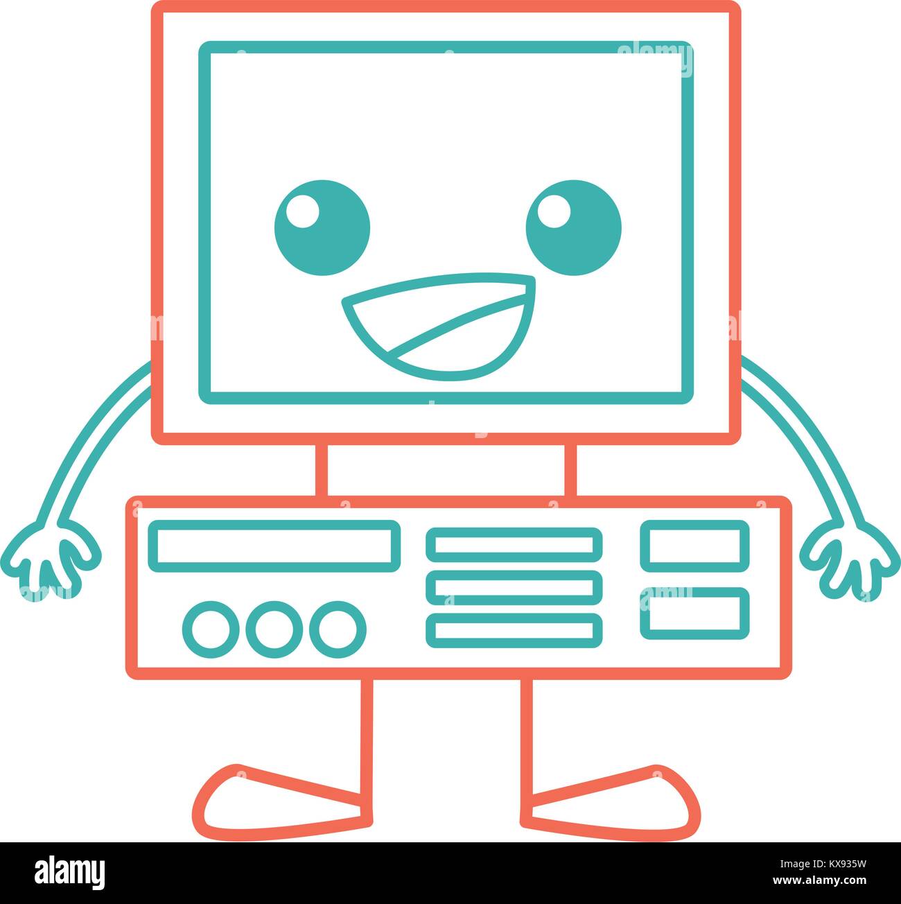 color line happy computer technology kawaii with arms and legs Stock ...