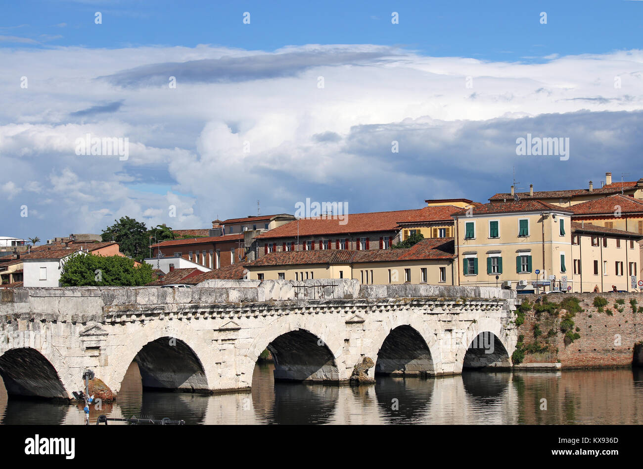 old Tiberius bridge landmark Rimini Italy Stock Photo - Alamy