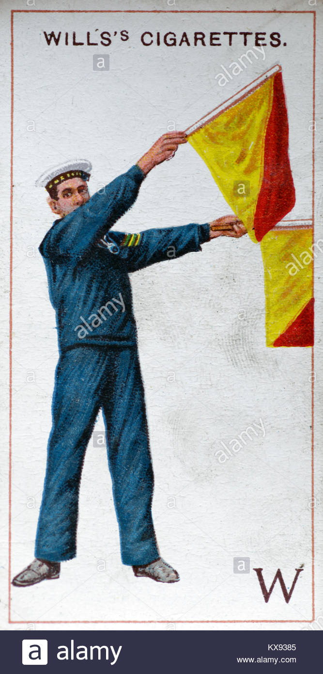 Marine using Semaphore to signal the letter W Stock Photo - Alamy