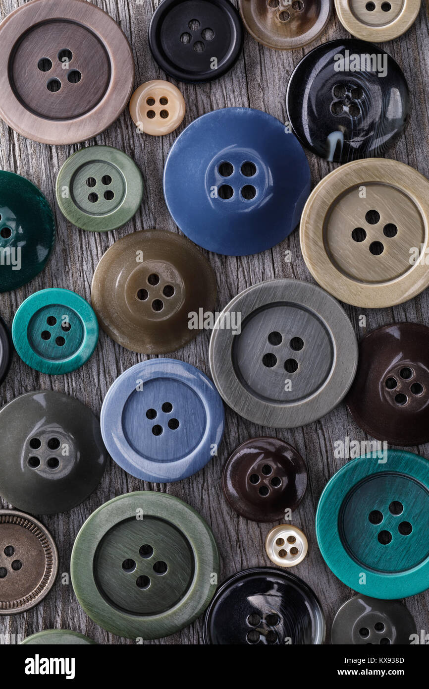 Abstract background of buttons of different sizes and colors, top view ...