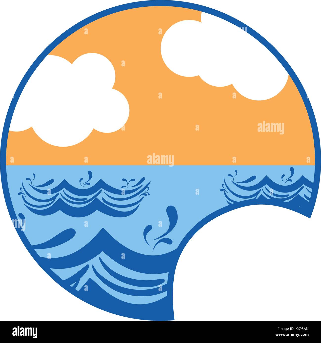 landscape label sky ocean and wave with splashes Stock Vector Image ...