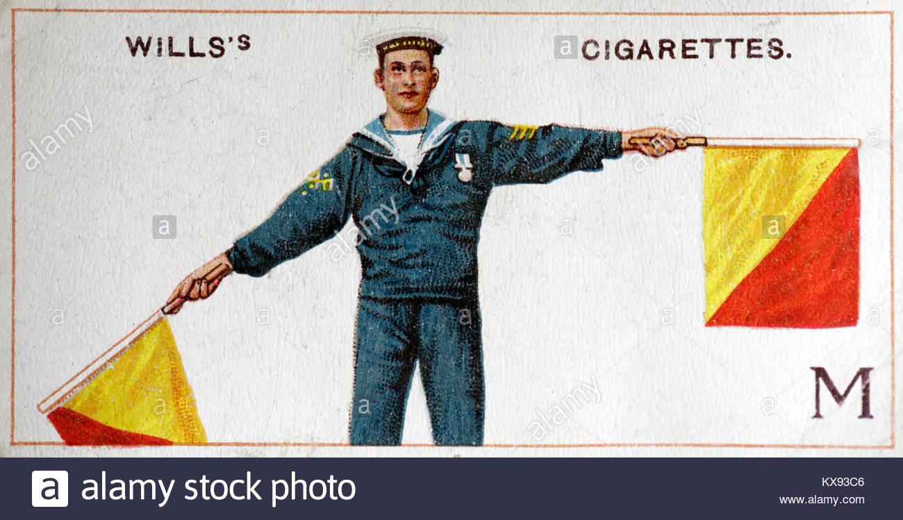 Marine using Semaphore to signal the letter M Stock Photo - Alamy