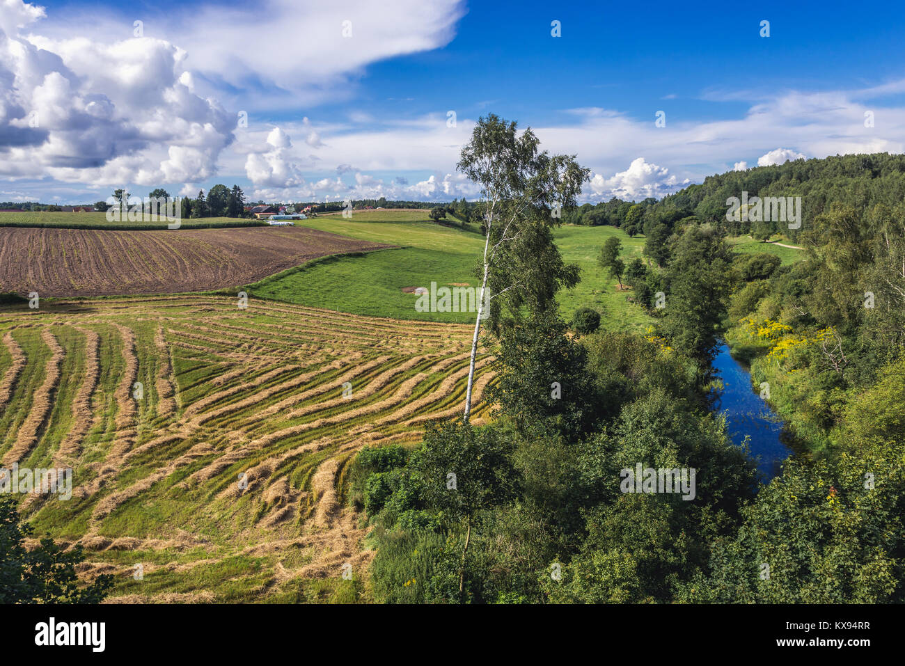 View from destroyed railway bridge over Sapina river in Kruklanki ...