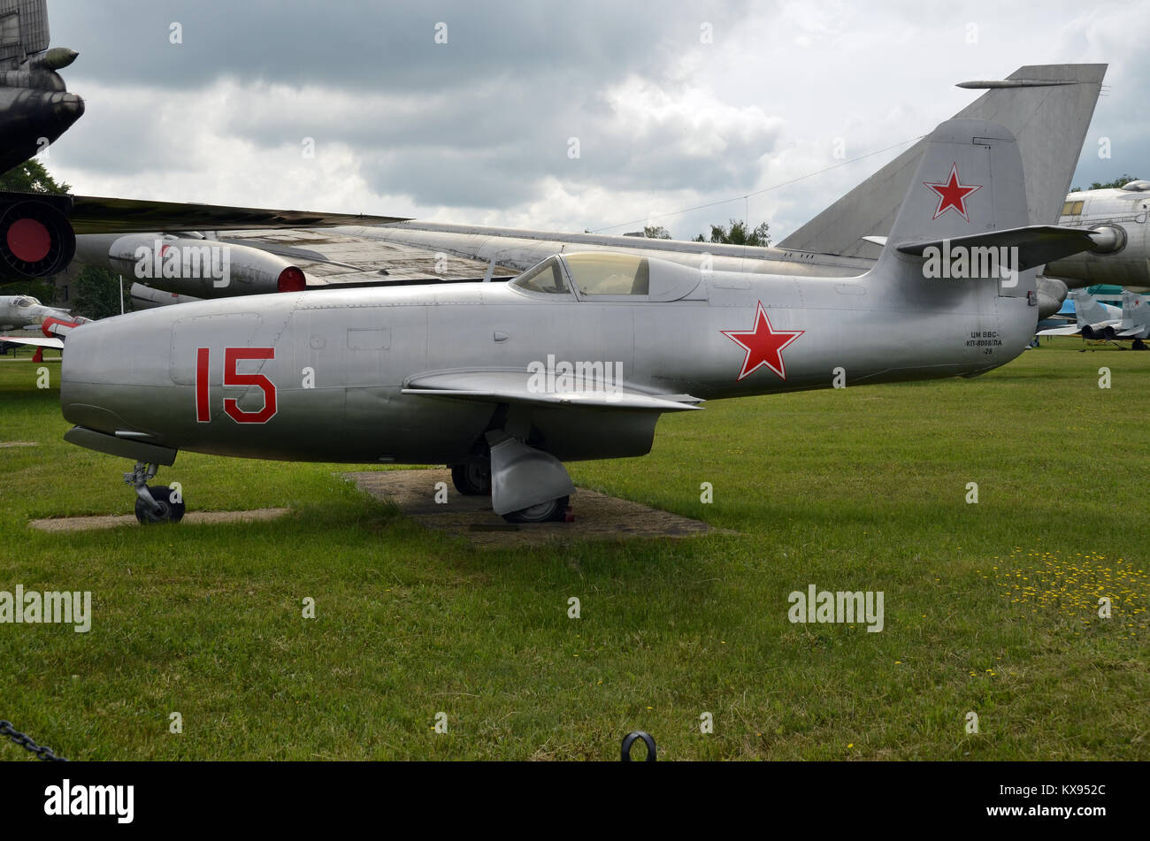 A Yak 23 fighter on display in the Monino aeronautical museum near ...