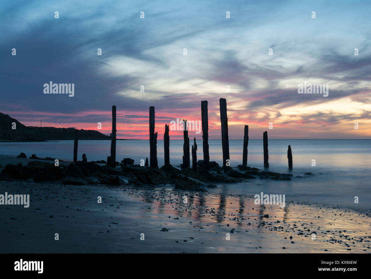 Port Willunga Beach featuring the iconic jetty ruins. In the Fleurieu ...