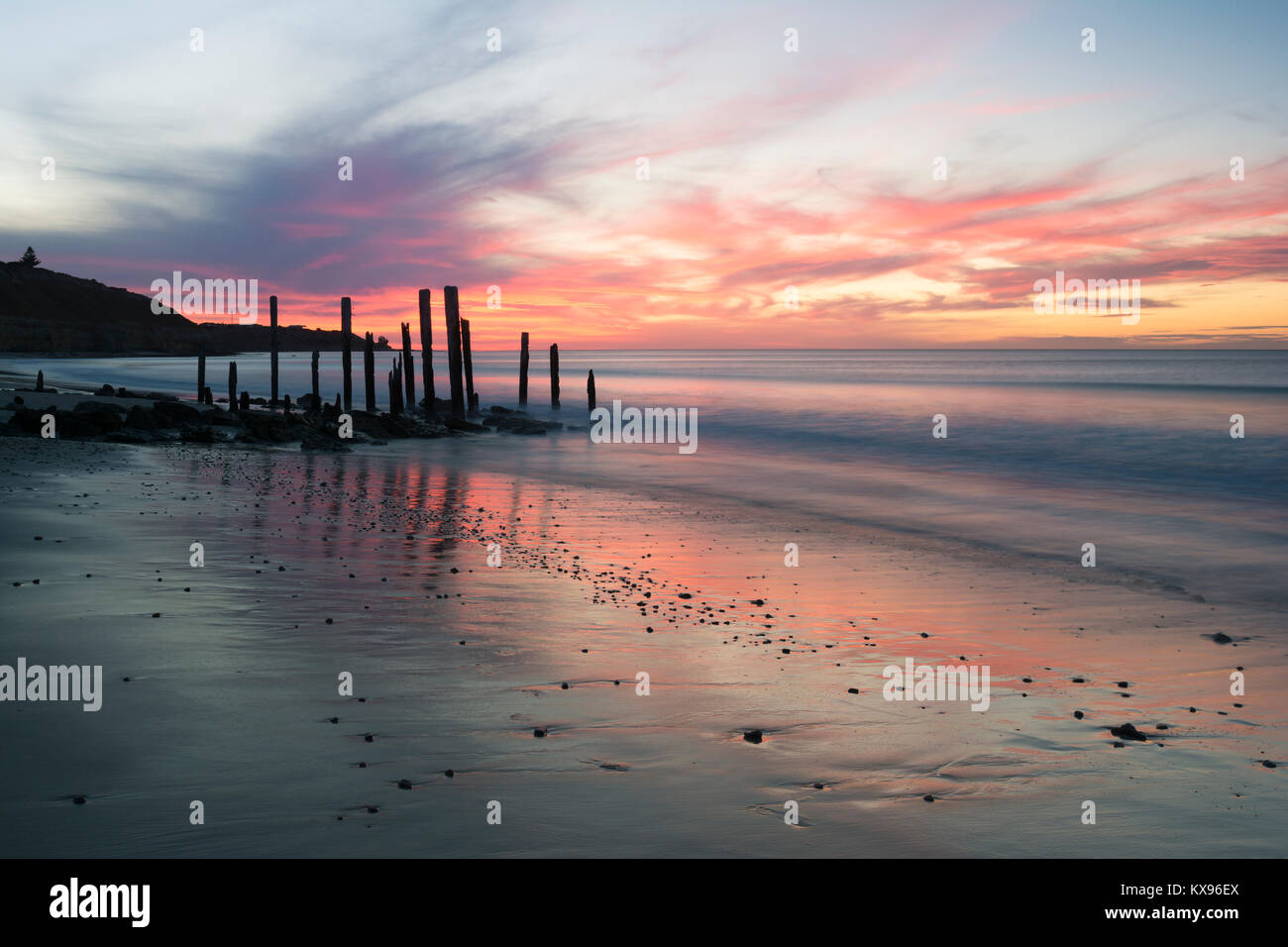 Port Willunga Beach featuring the iconic jetty ruins. In the Fleurieu ...