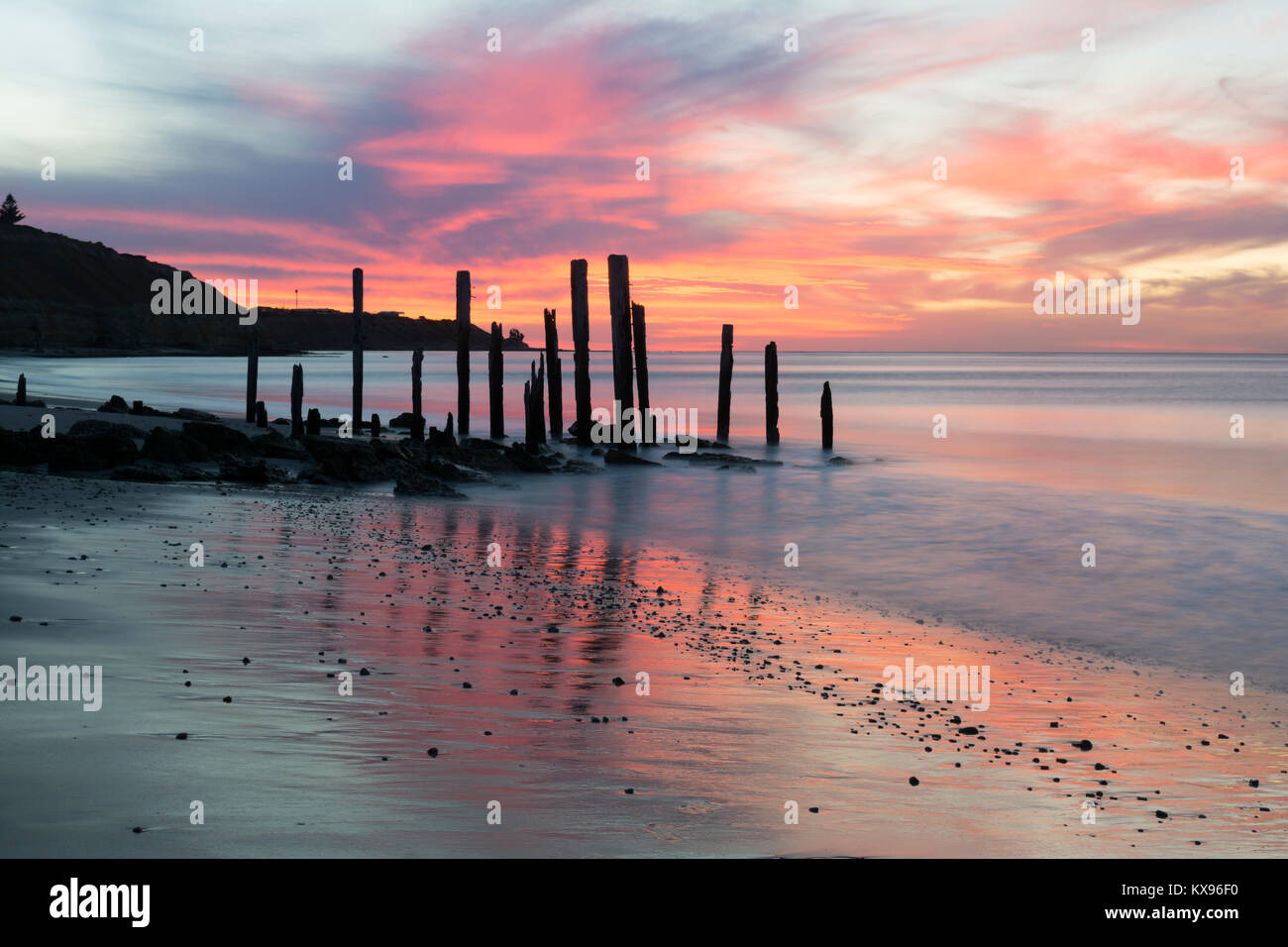 Port Willunga Beach featuring the iconic jetty ruins. In the Fleurieu ...