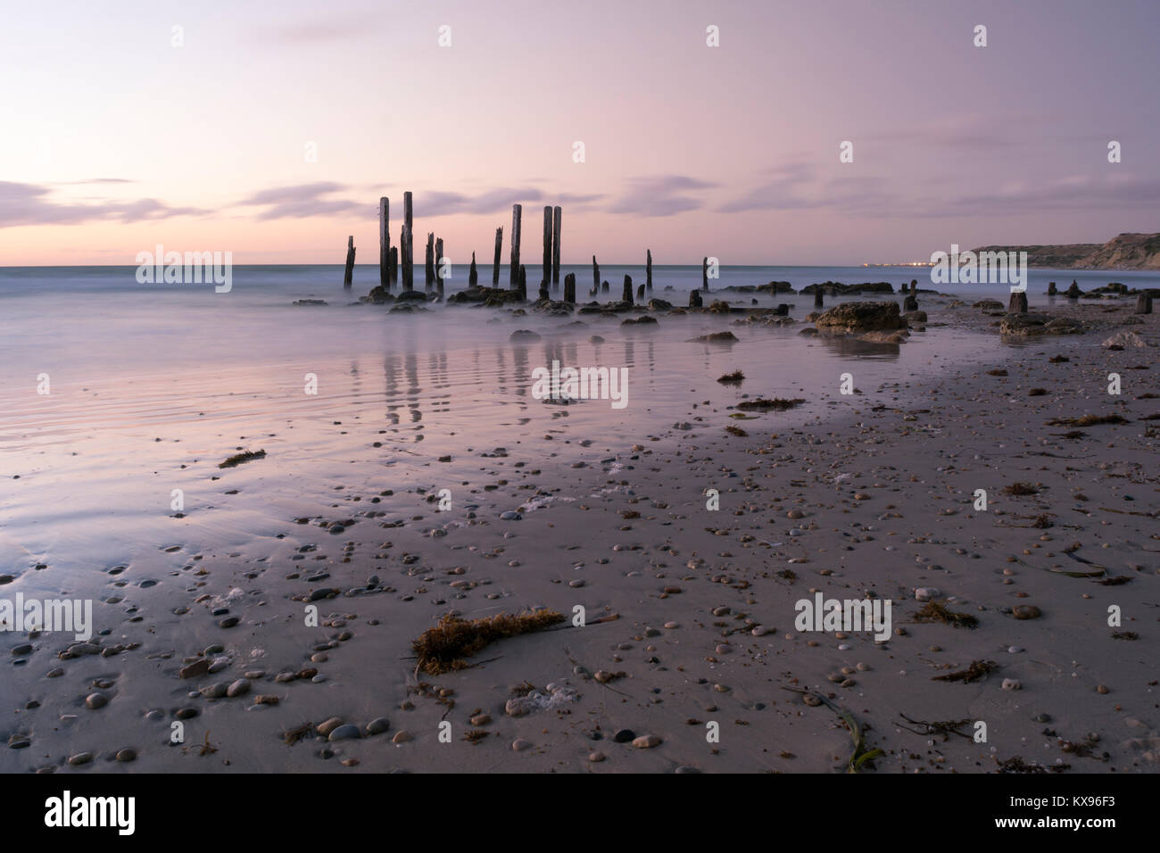 Port Willunga at sunset, in South Australia, part of the popular ...
