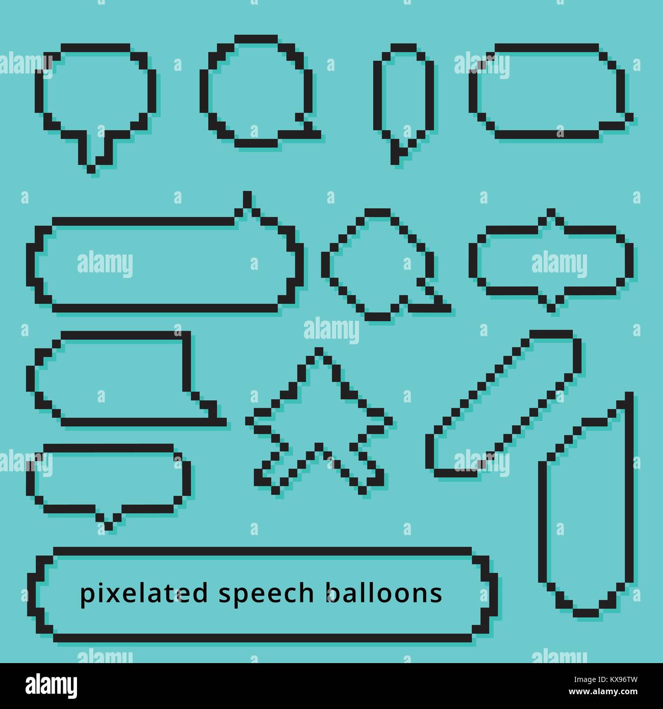 set Pixel art style gameing speech bubble seamless vector pattern blue ...