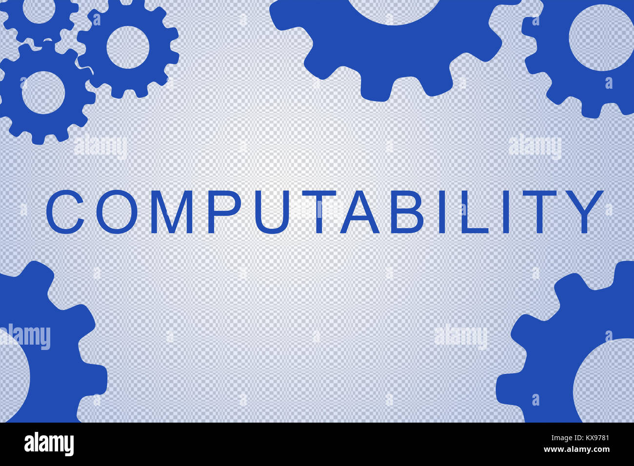COMPUTABILITY sign concept illustration with blue gear wheel figures on ...