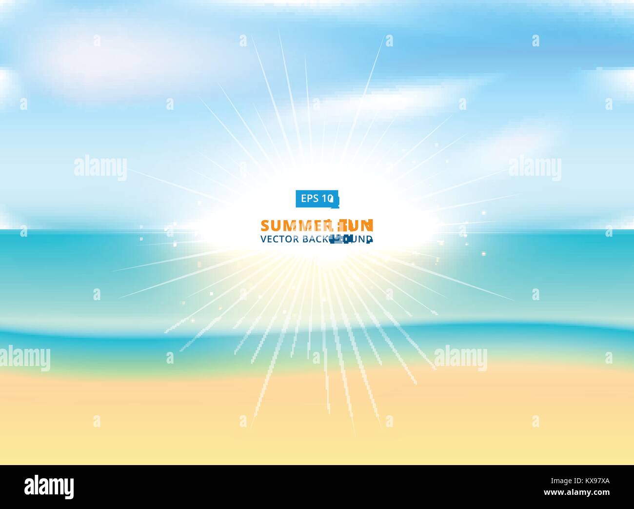 Sunny sparkling background with sandy beach and ocean, vector ...