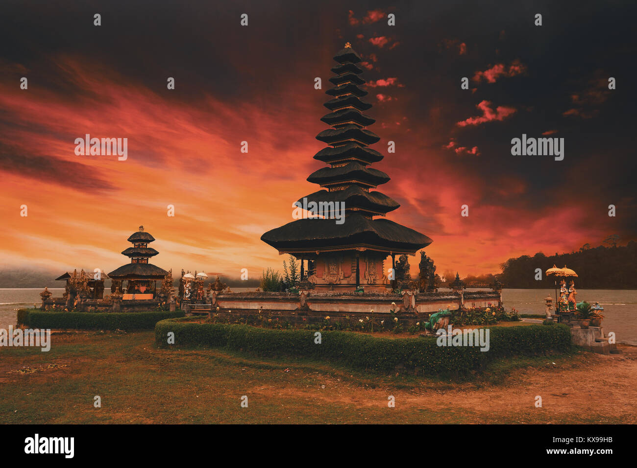 famous mystical Pura Ulun Danu Bratan water temple on a lake Beratan ...