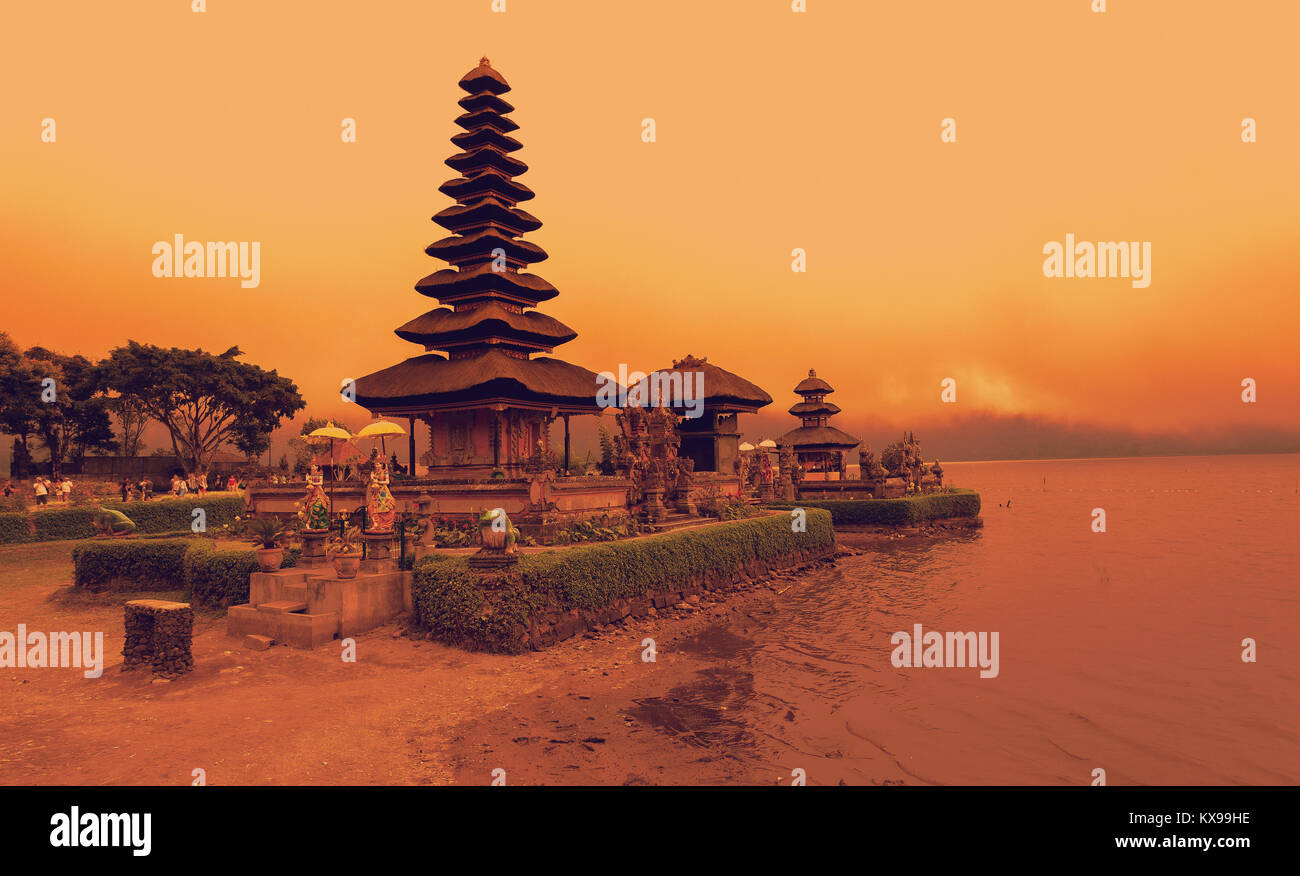 famous mystical Pura Ulun Danu Bratan water temple on a lake Beratan ...