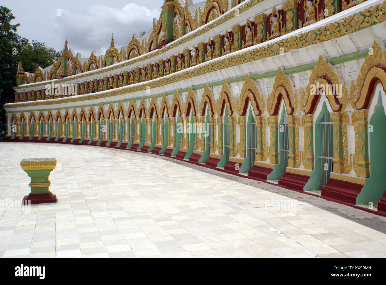 Tile floor and wall of buddhist temple, Sagaing hill, Mandalay, Myanmar ...