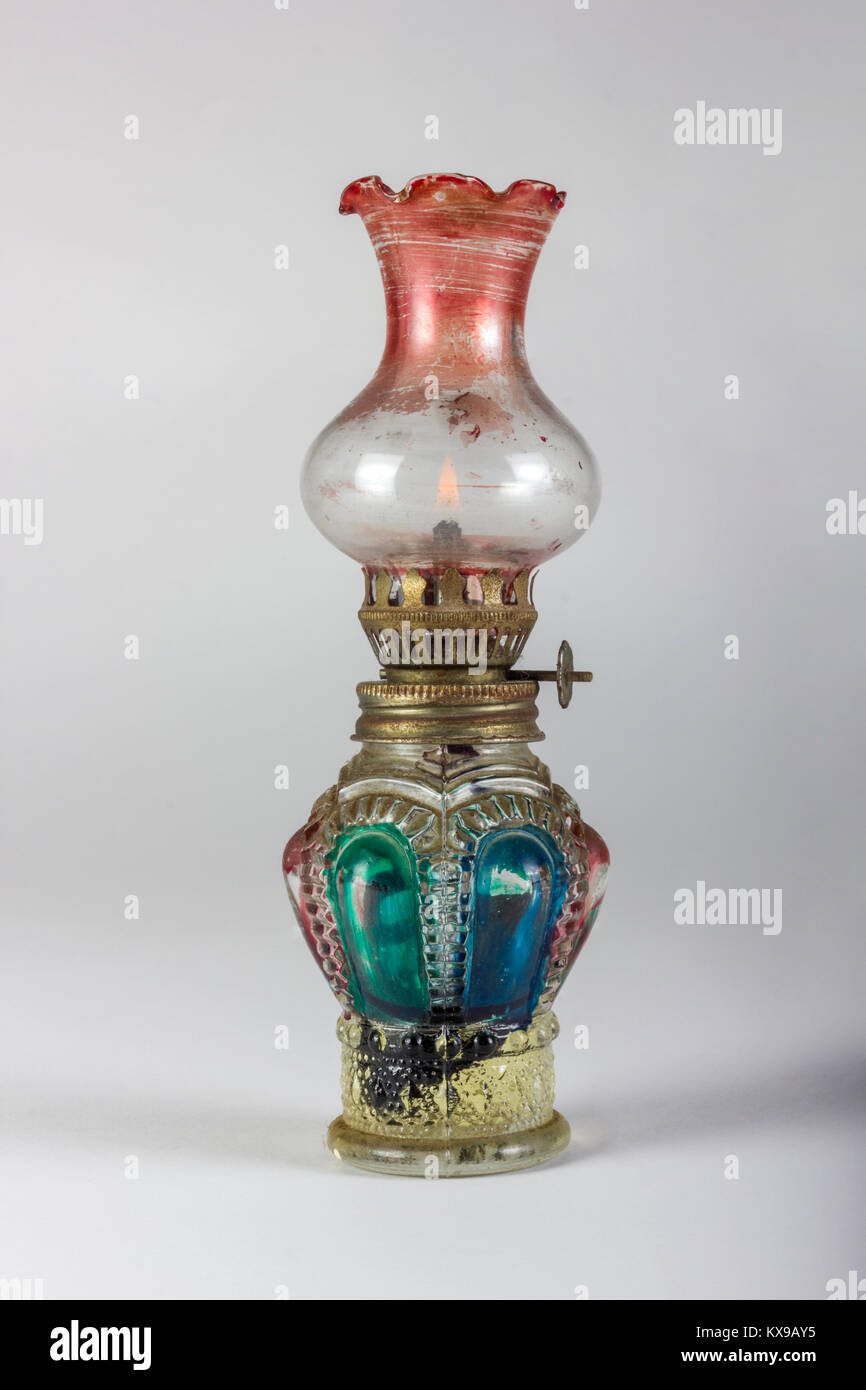 colorful vintage glass oil lantern Stock Photo - Alamy