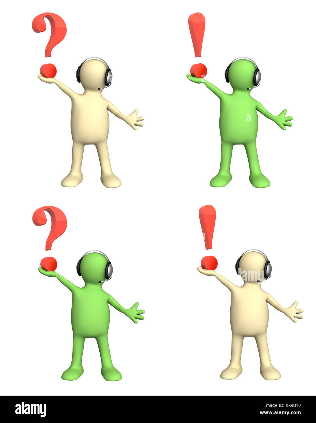 Support service. Set of puppet with headset and question mark and ...