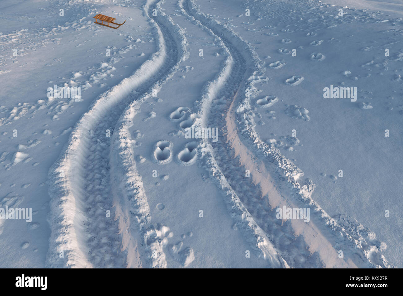 3d rendering of car and foot prints on snow Stock Photo - Alamy