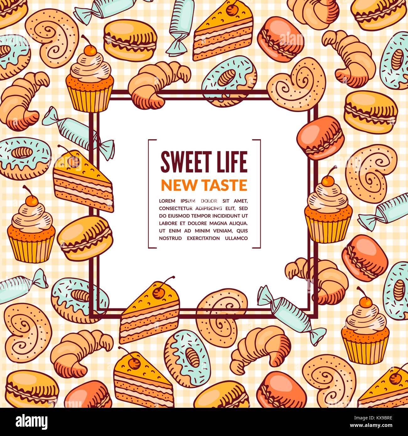 vector illustration of sweet foods. Colorful sketched sketches Stock ...