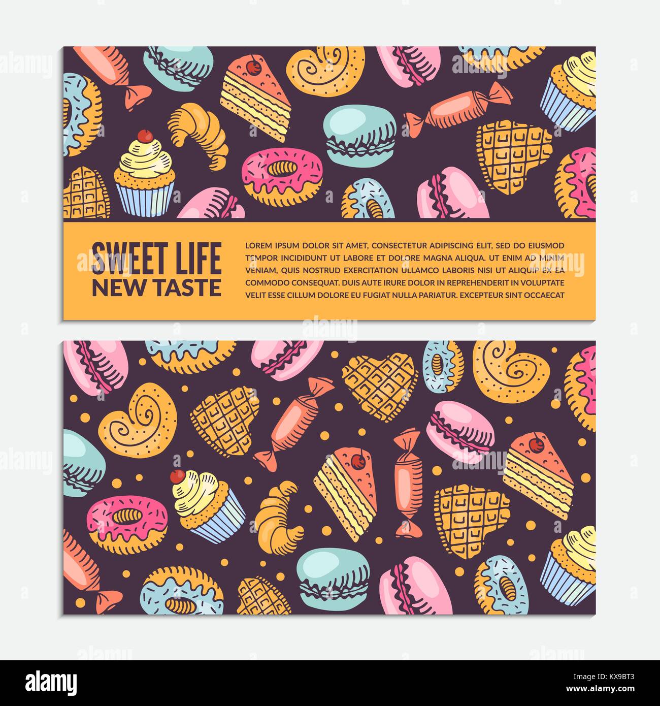 banners with colorful sketches of delicious desserts Stock Vector Image ...