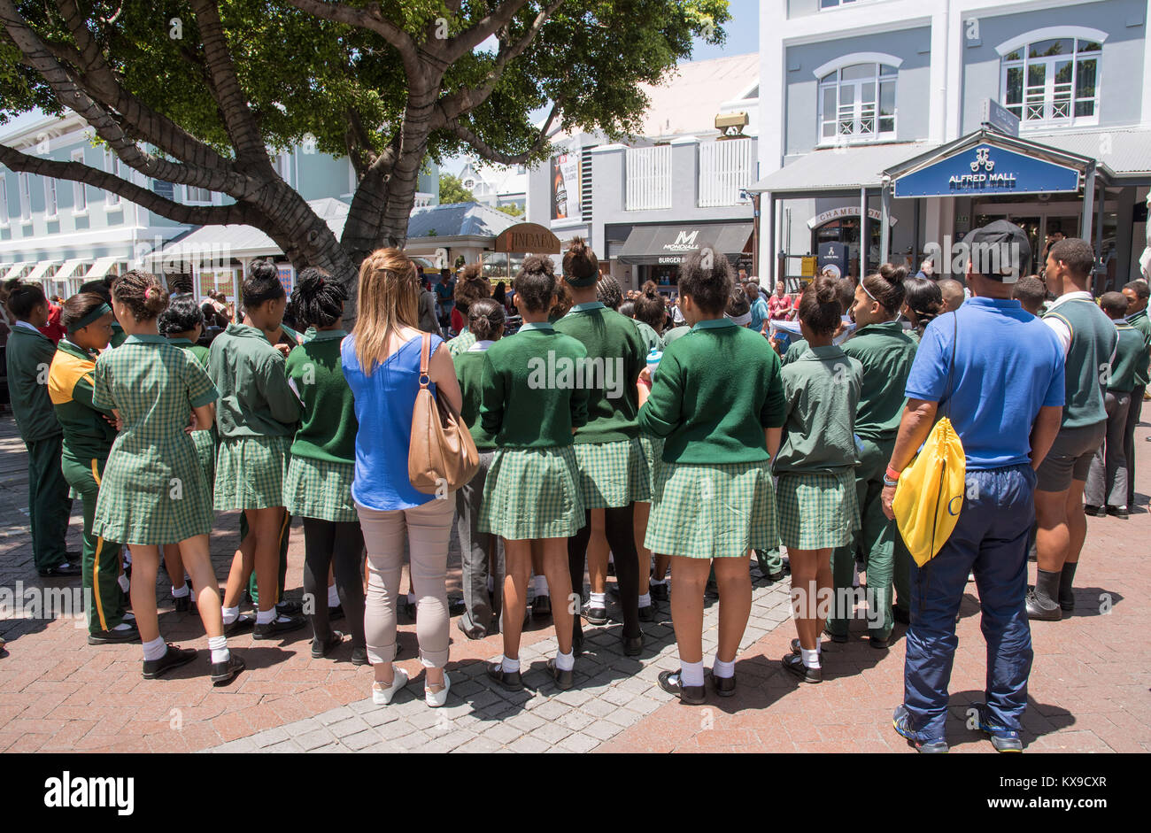 V&A Waterfront Cape Town South Africa. December 2017. School children ...