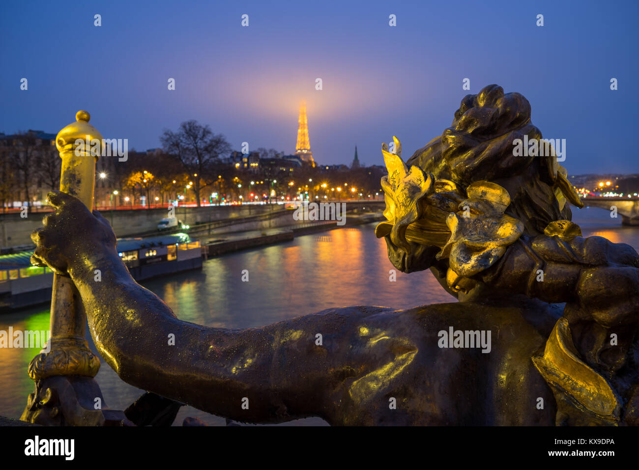PARIS - December 10 2017: Eiffel Tower and Alexandre III Bridge at ...