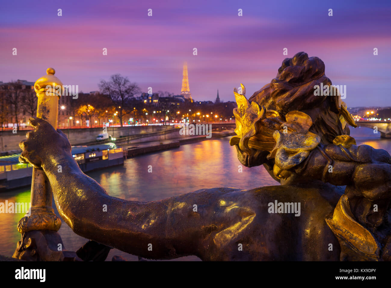 PARIS - December 10 2017: Eiffel Tower and Alexandre III Bridge at ...