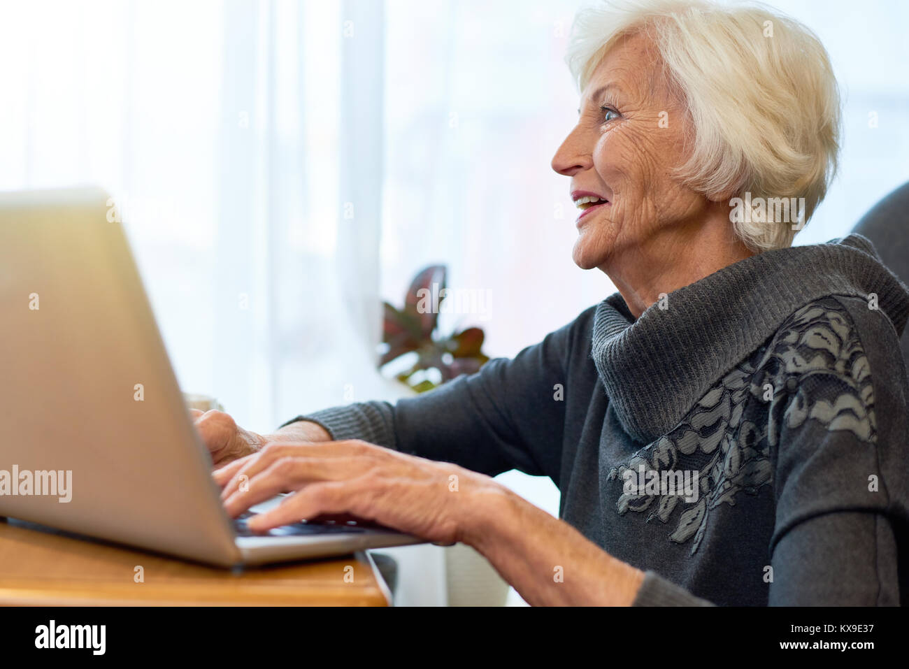 Portrait old woman typing hi-res stock photography and images - Alamy