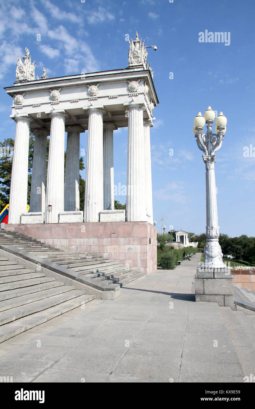 Colonnade and street lights near staircase in Volgograd, Russia Stock ...