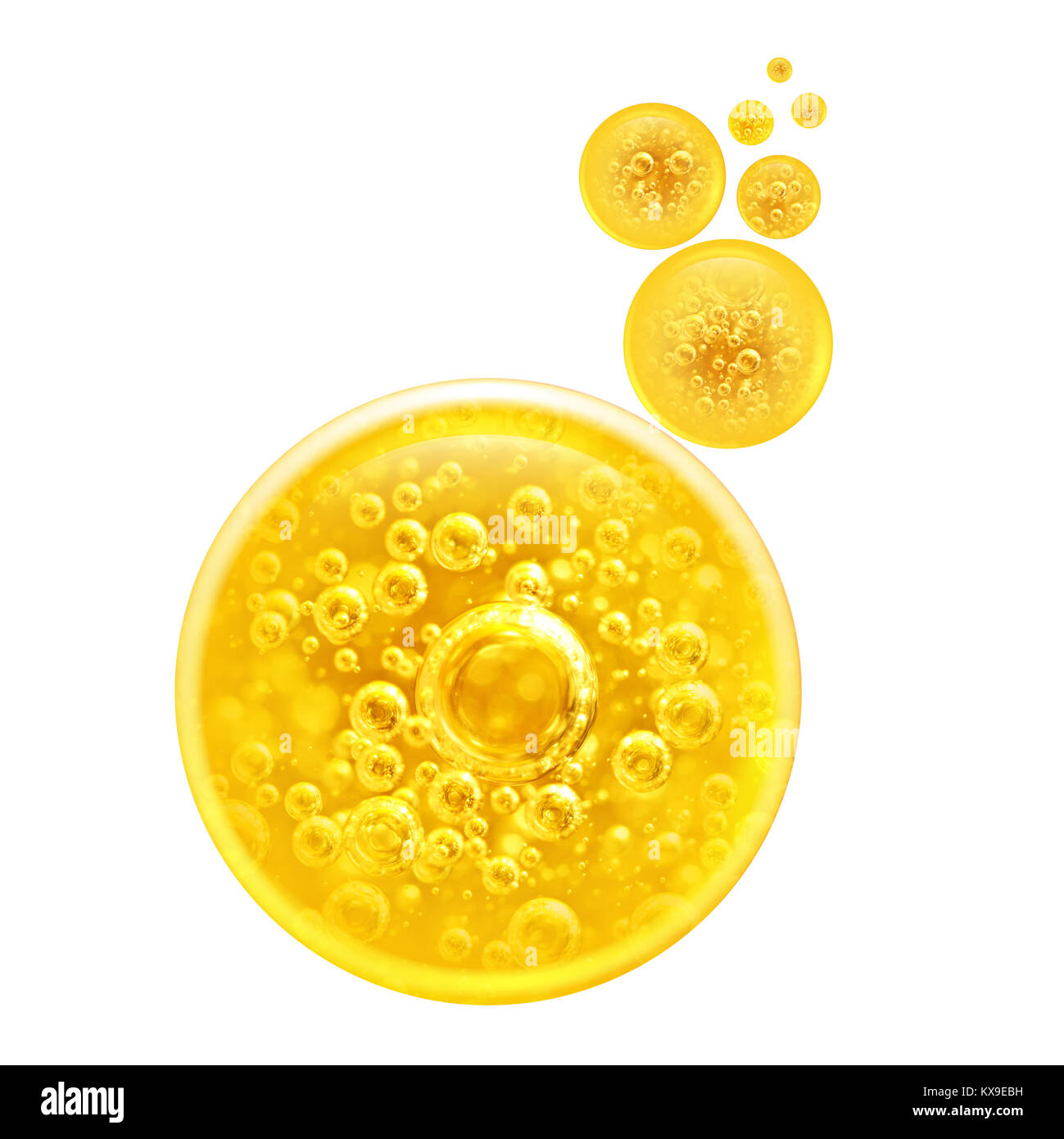 Bubbles oil inside a large oil bubble and small oil bubbles around ...