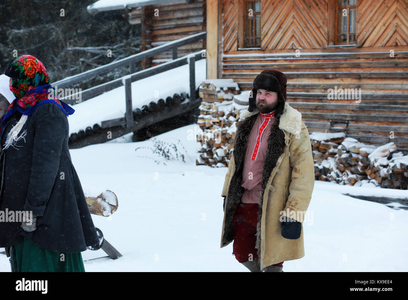 Traditional winter costume peasant medieval hi-res stock photography ...