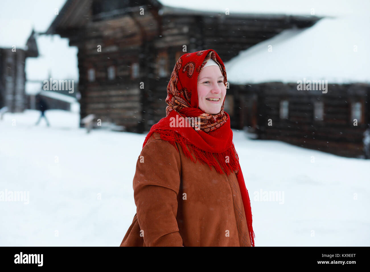 young girls in traditional costumes of the Russian north in wint Stock ...
