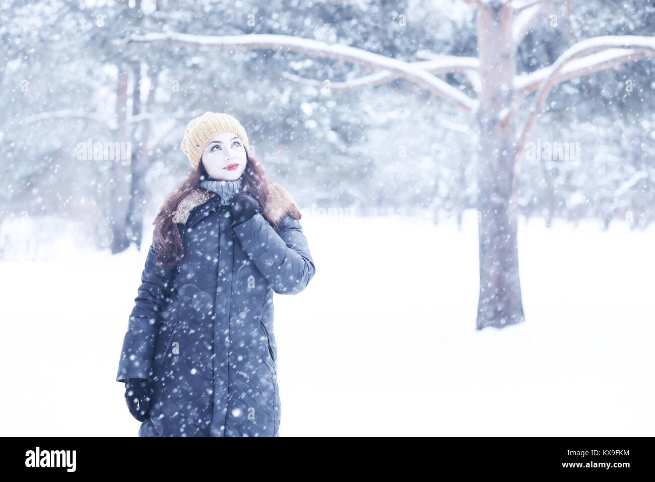 Beautiful girl in a beautiful winter snow Stock Photo - Alamy