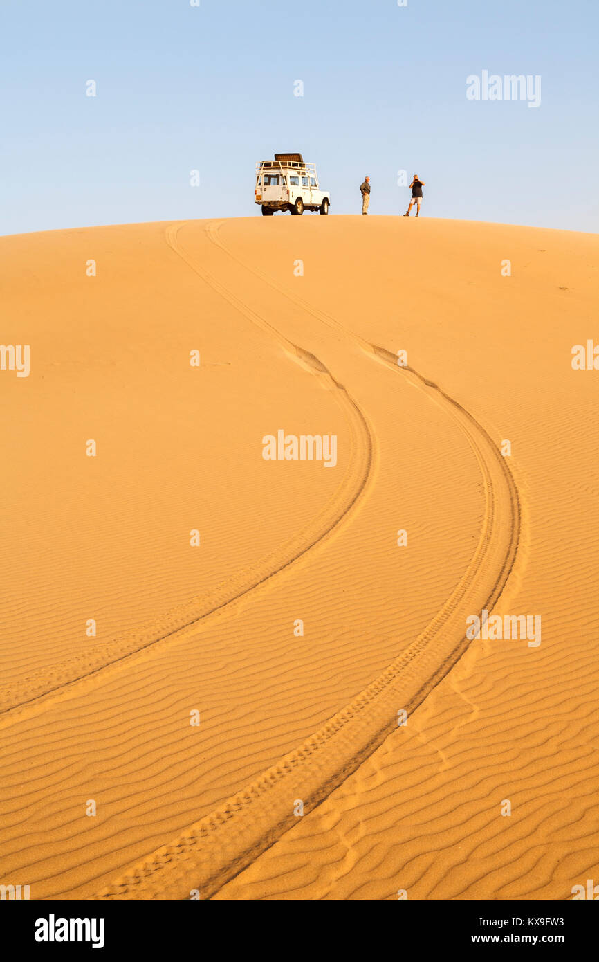 Land Rover tyre tracks leading to the skyline at the top of a typical ...
