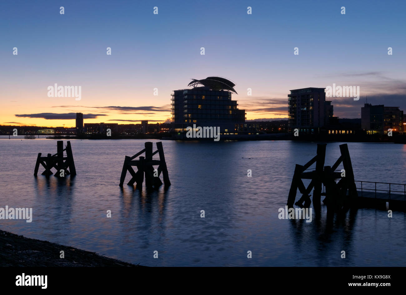 Evening view of Cardiff Bay looking towards St David's Hotel and Spa ...