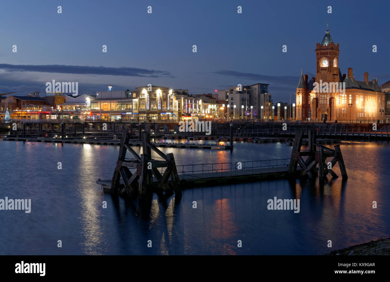 Victorian Pierhead Building at night, Cardiff Bay, Cardiff, Wales, UK ...