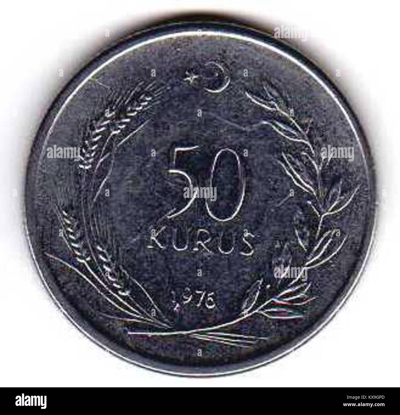 The 50 kuruş coin from Turkey shows the obverse design, representing a ...