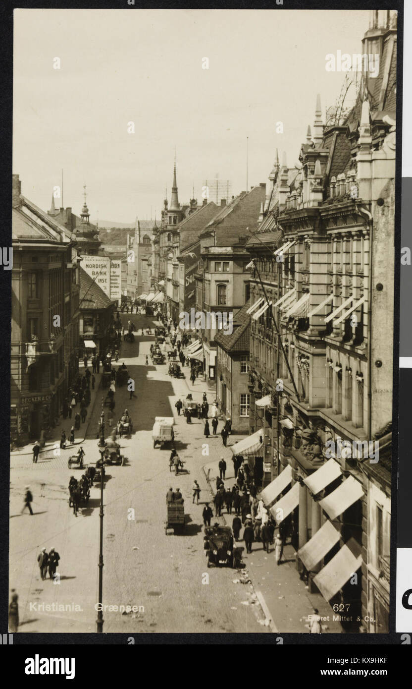 A historical photograph of Grensen Street in Kristiania (now Oslo ...