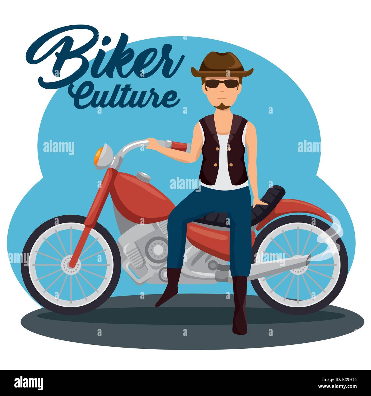 Biker Riding Motorbike Motorcycle Ride Lifestyle Wheel Man Stock Vector