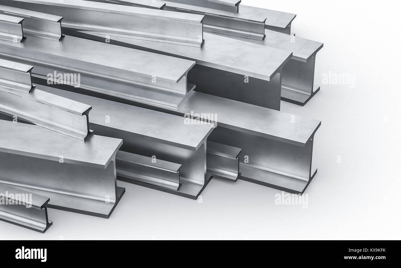 lots of steel metal beam on white background 3d rendering image Stock ...