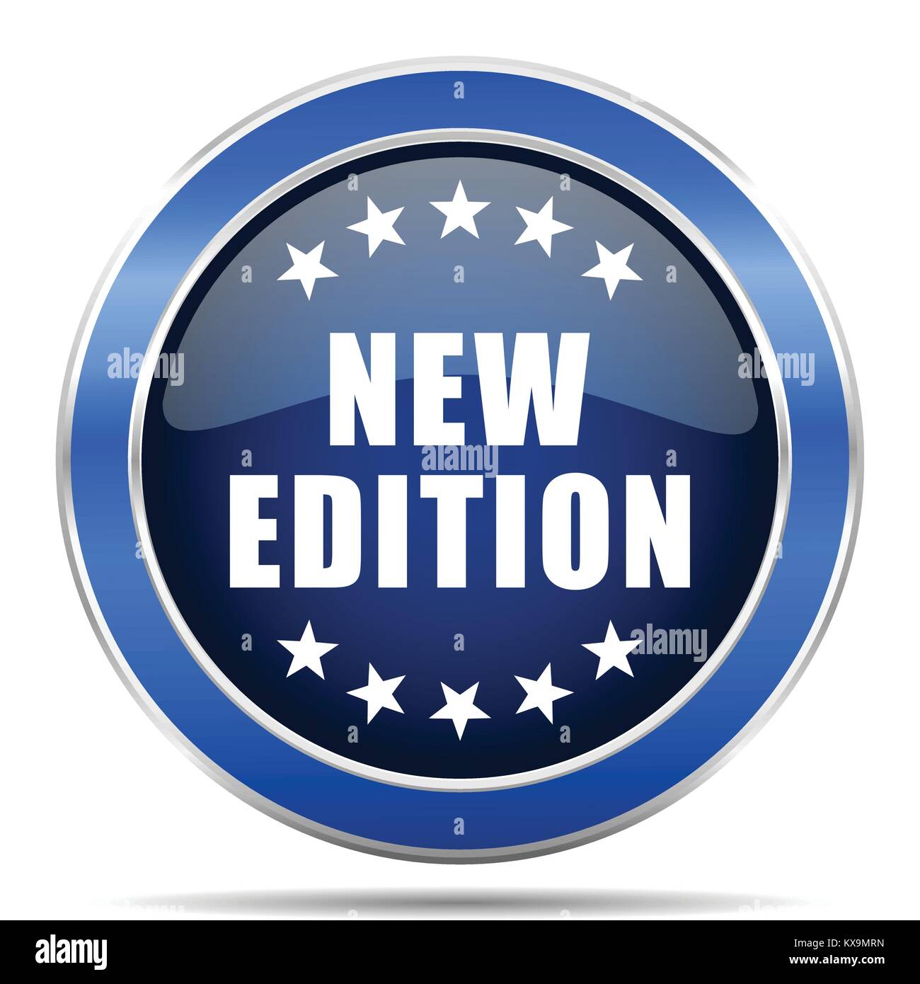 New edition vector icon. Modern design blue silver metallic glossy web ...