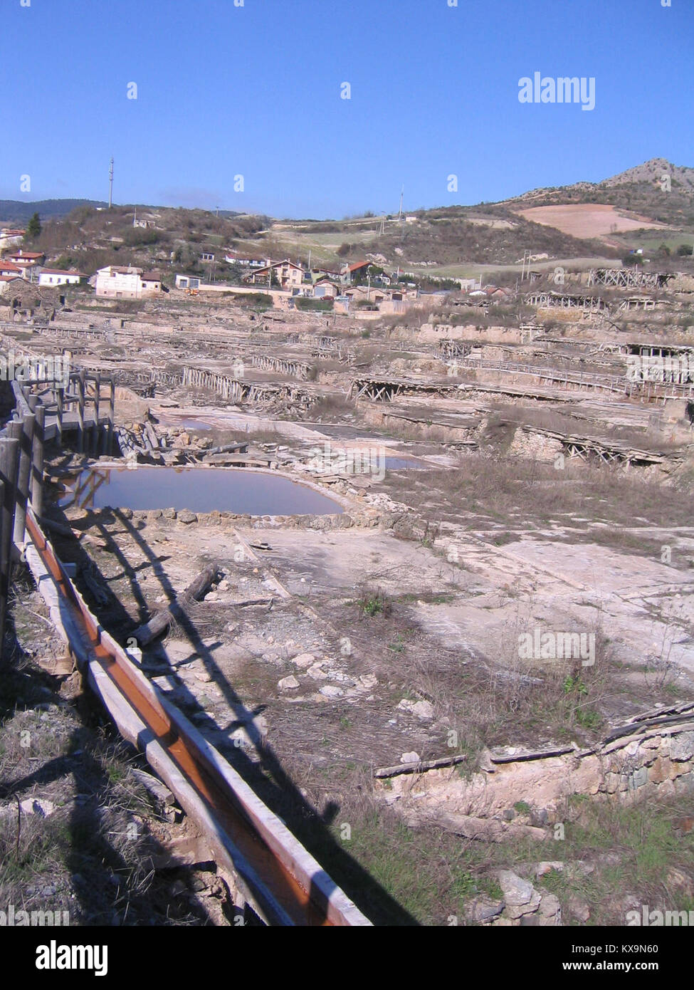 This image shows the salt pans of Añana, located in Spain, an ancient ...