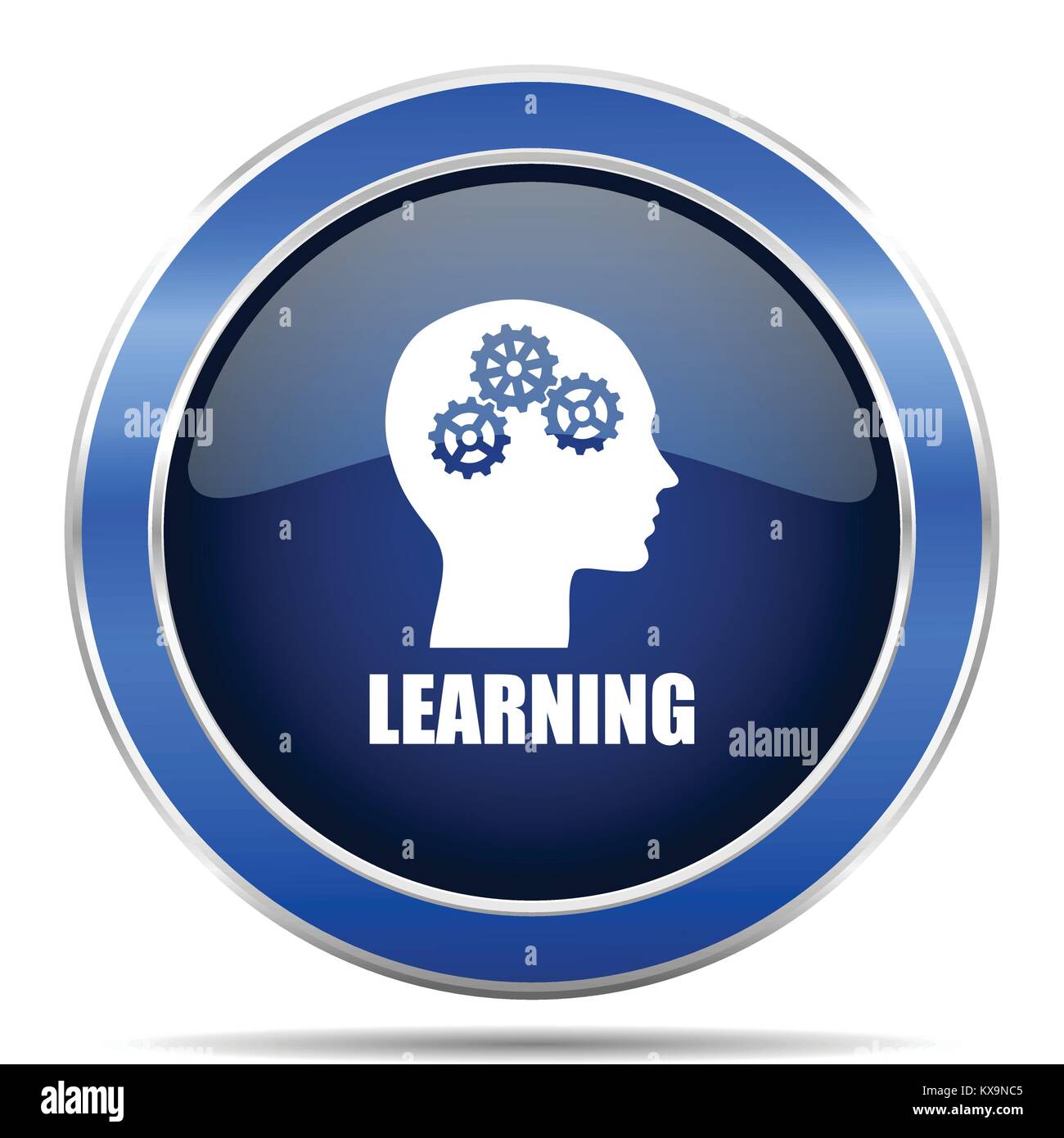 Learning vector icon. Modern design blue silver metallic glossy web and ...