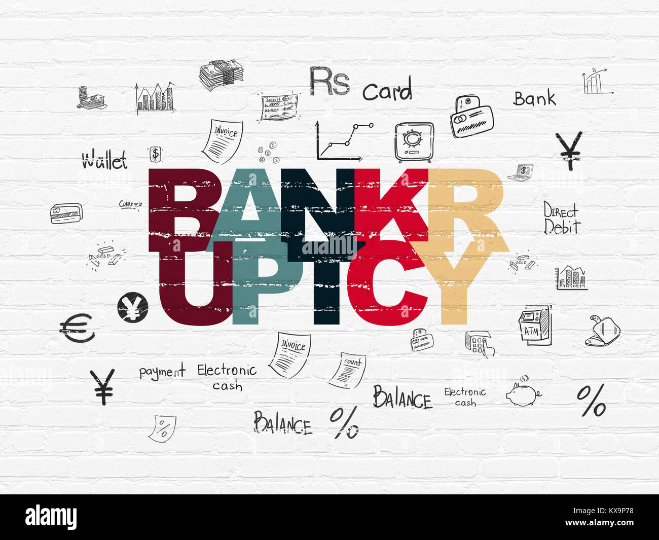 Currency concept: Bankruptcy on wall background Stock Photo - Alamy